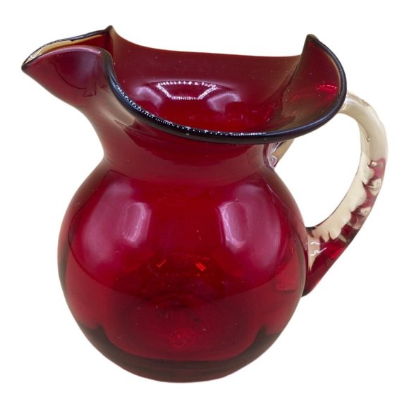 Rainbow | Accents | Vintage Art Glass Pitcher Ruby Red Clear Handle 5 ...